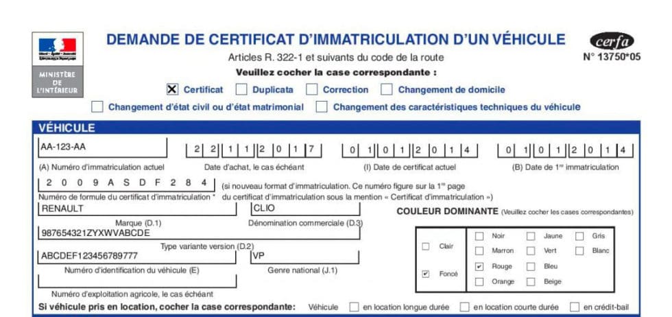 Comment remplir sa demande de certificat d'immatriculation